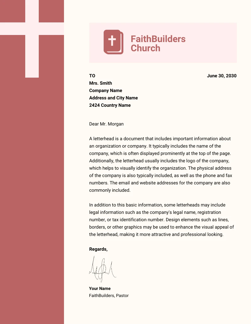Beige And Dark Pink Pastel Minimalist Church Letterhead Template - Venngage