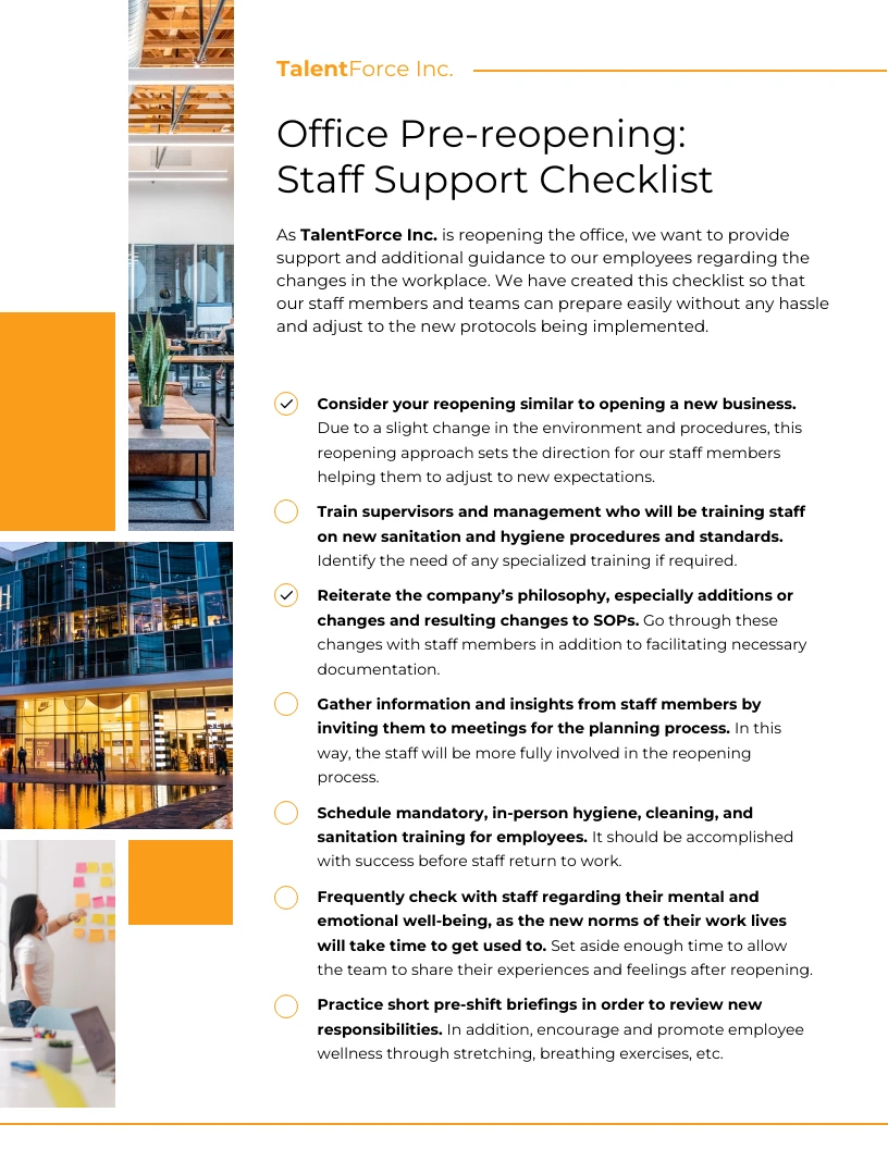Business Reopening Staff Support Checklist - Venngage