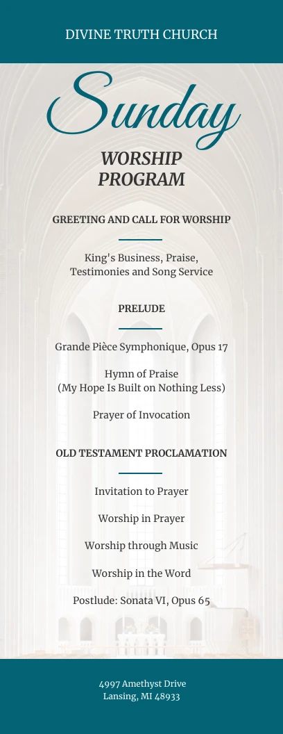Church Sunday Worship Event Program Venngage
