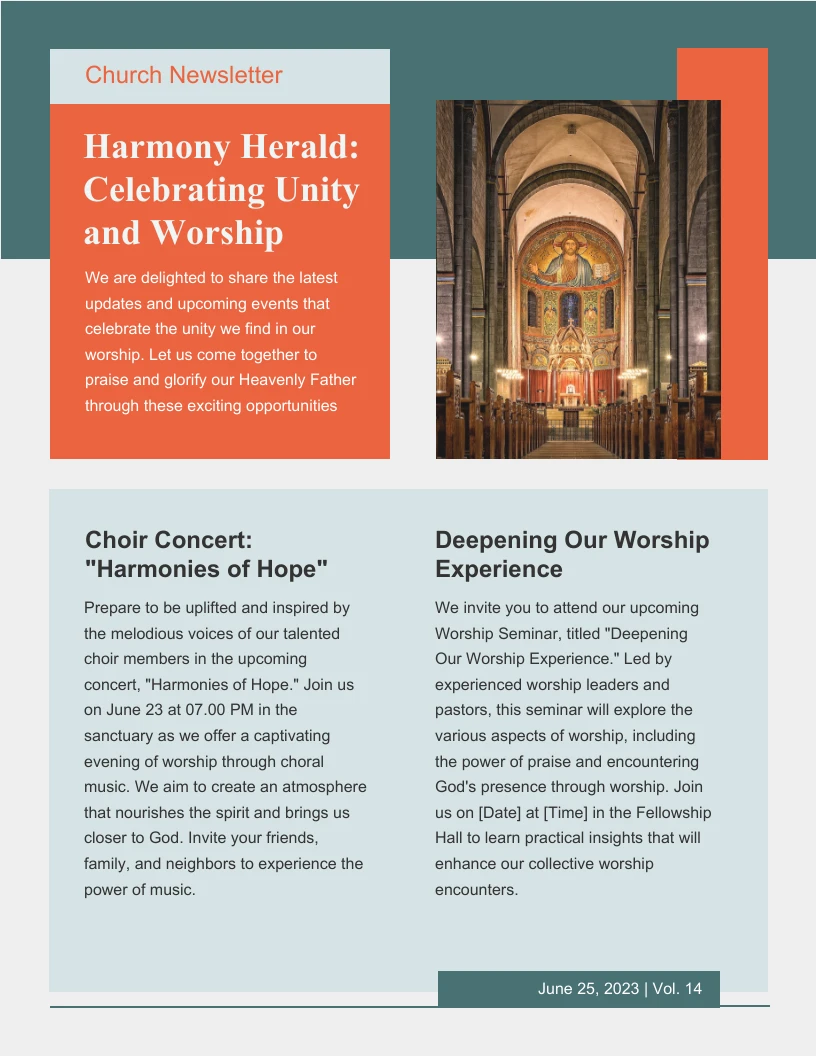 Green Orange Church Newsletter Template - Venngage