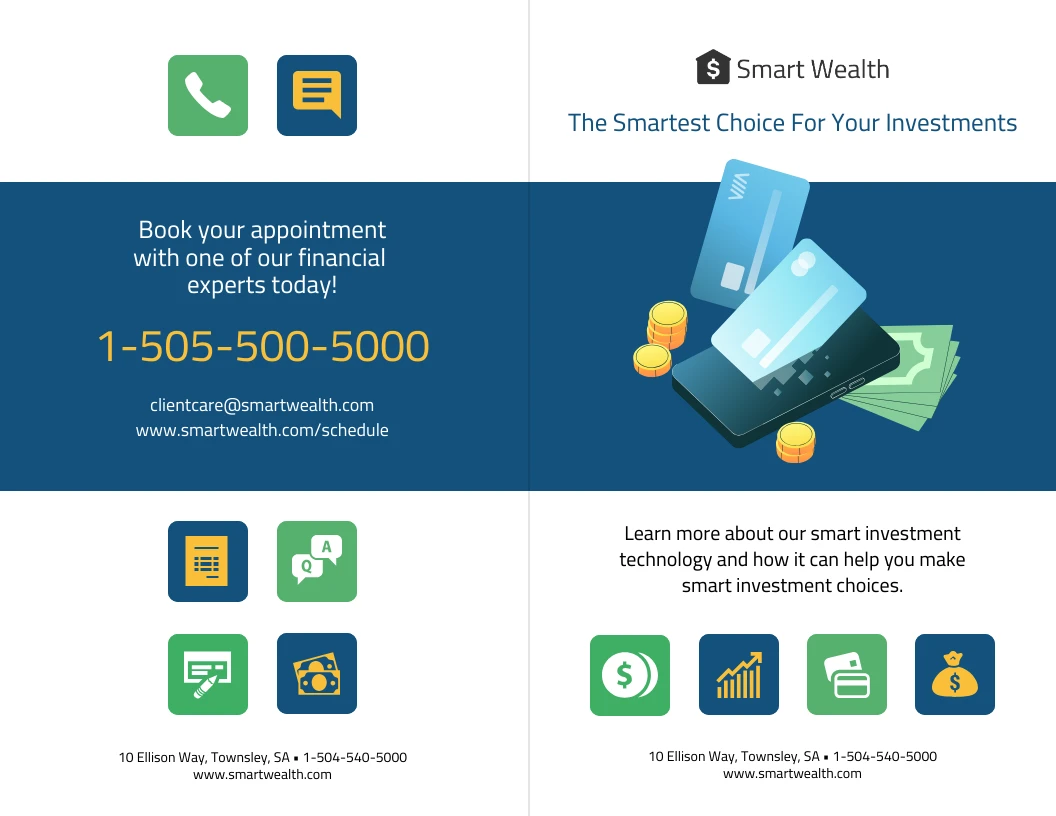 Financial Investment Business Bi Fold Brochure Template - Venngage