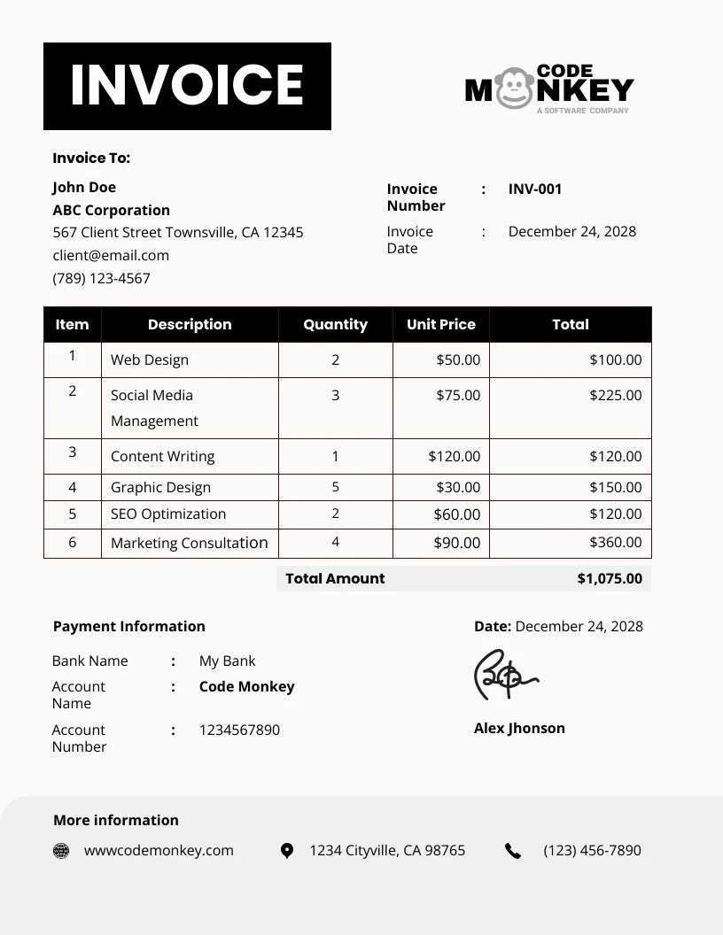 Black Grey Digital Services Invoice Template - Venngage