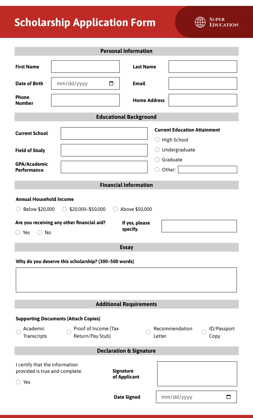 Simple Deep Red Education Forms - Venngage