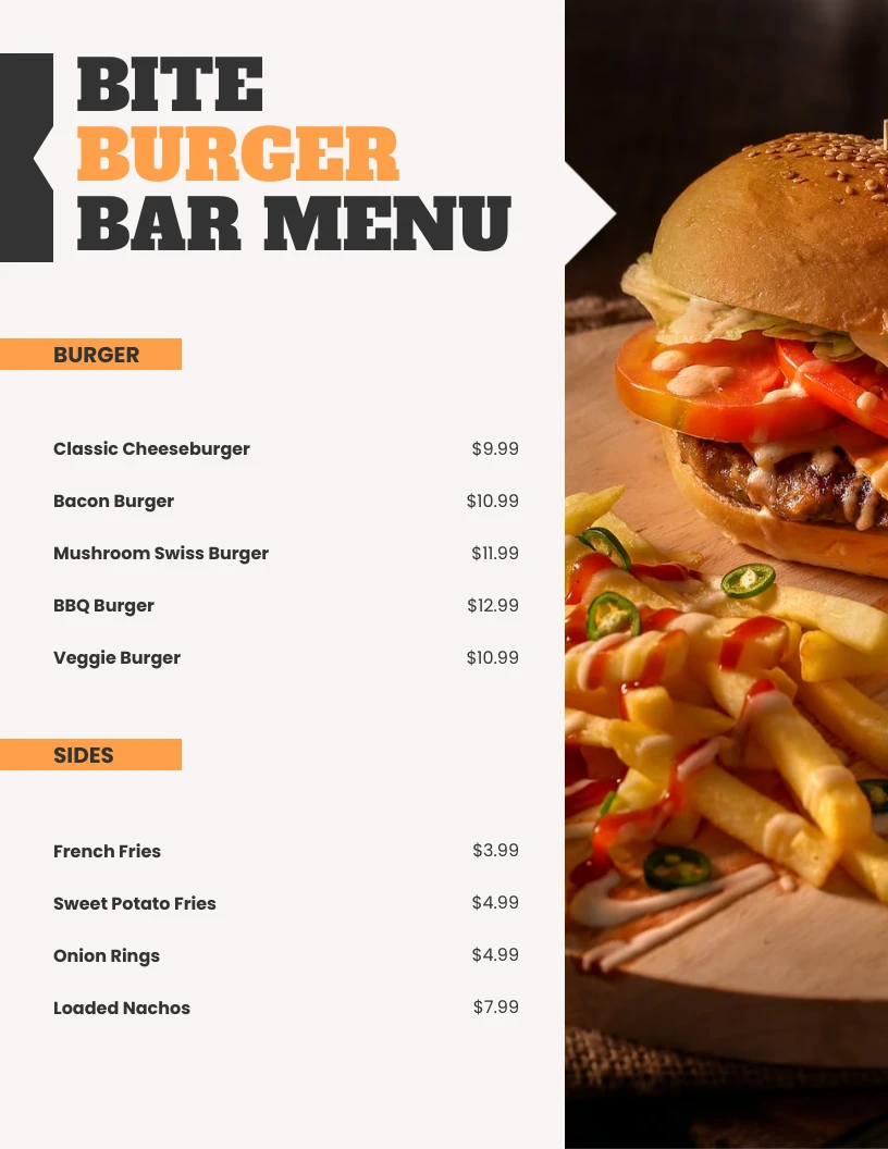 Beige Simple Colorful Burger Lunch Menu - Venngage