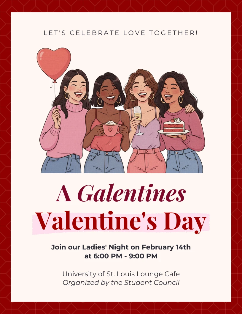 Galentines Valentine's Day Flyer Template - Venngage