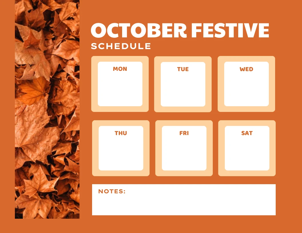 Orange And Light Yellow Clean Design October Festive Schedule Template ...
