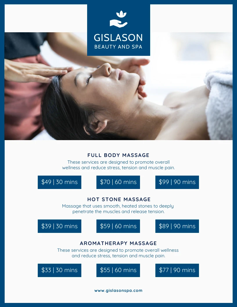 White And Blue Minimalist Spa Menu - Venngage