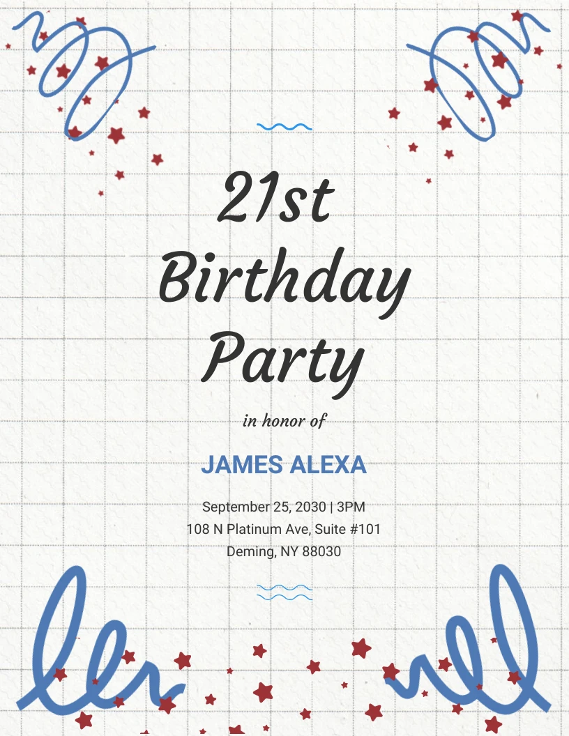 White Simple Grid Playful 21st Birthday Invitation - Venngage