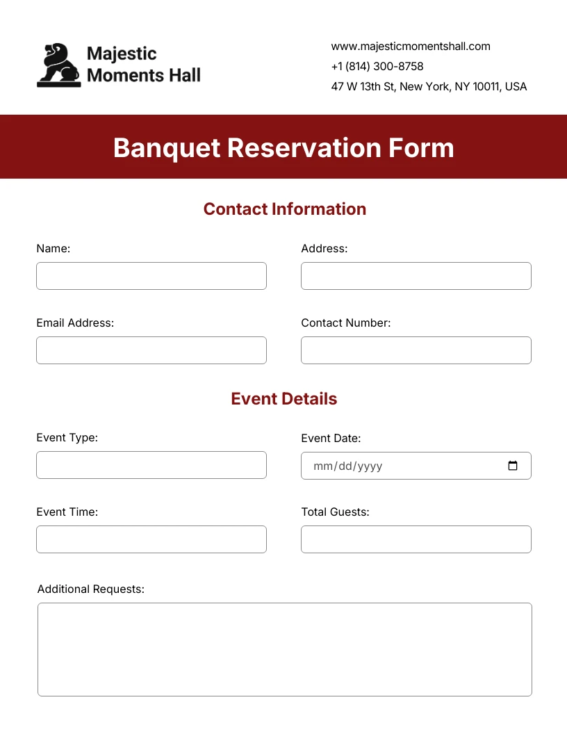 Banquet Reservation Form Template - Venngage