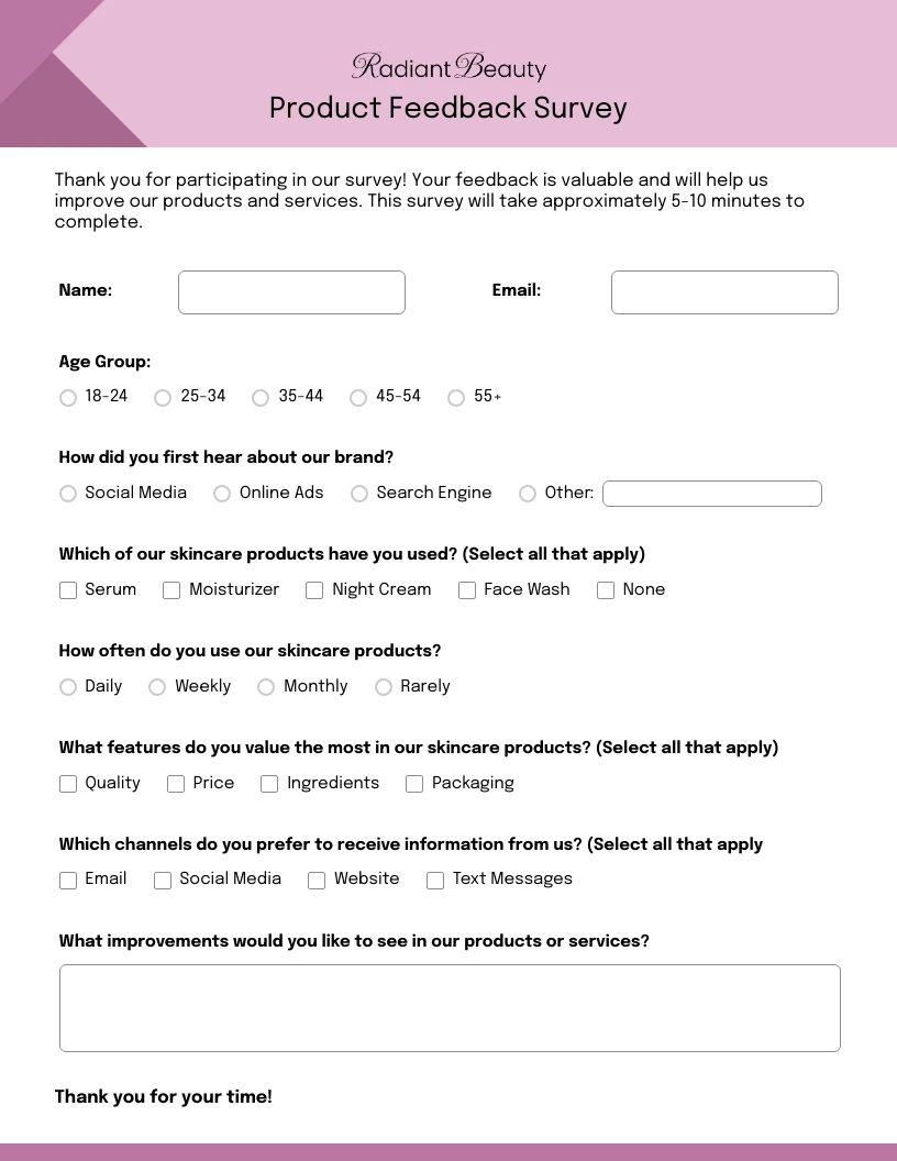 Pink Minimalist Survey Form - Venngage