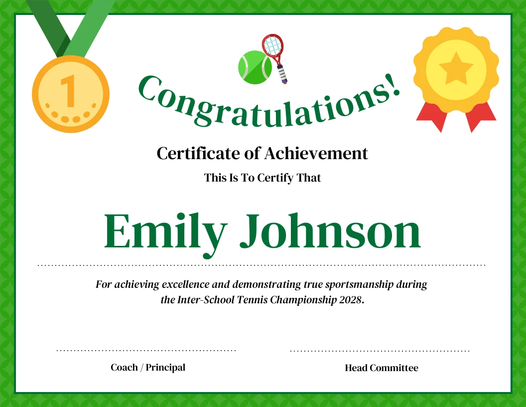 Minimalist Tennis Sport Certificate Template - Venngage
