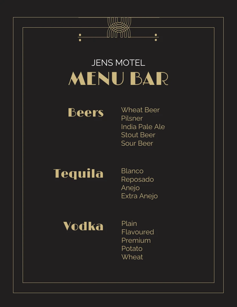 Elegant Gold and Black Menu Bar on Motel Poster Template - Venngage