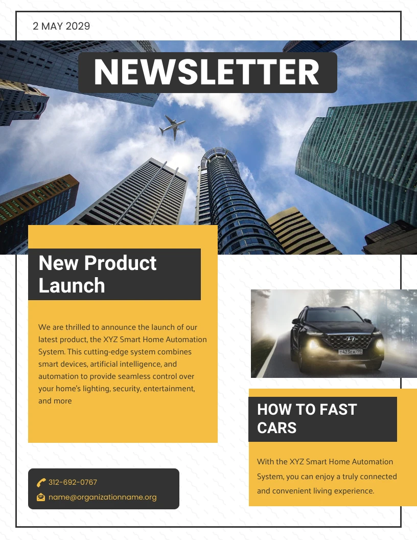 Yellow New Product Launch Newsletters Template - Venngage