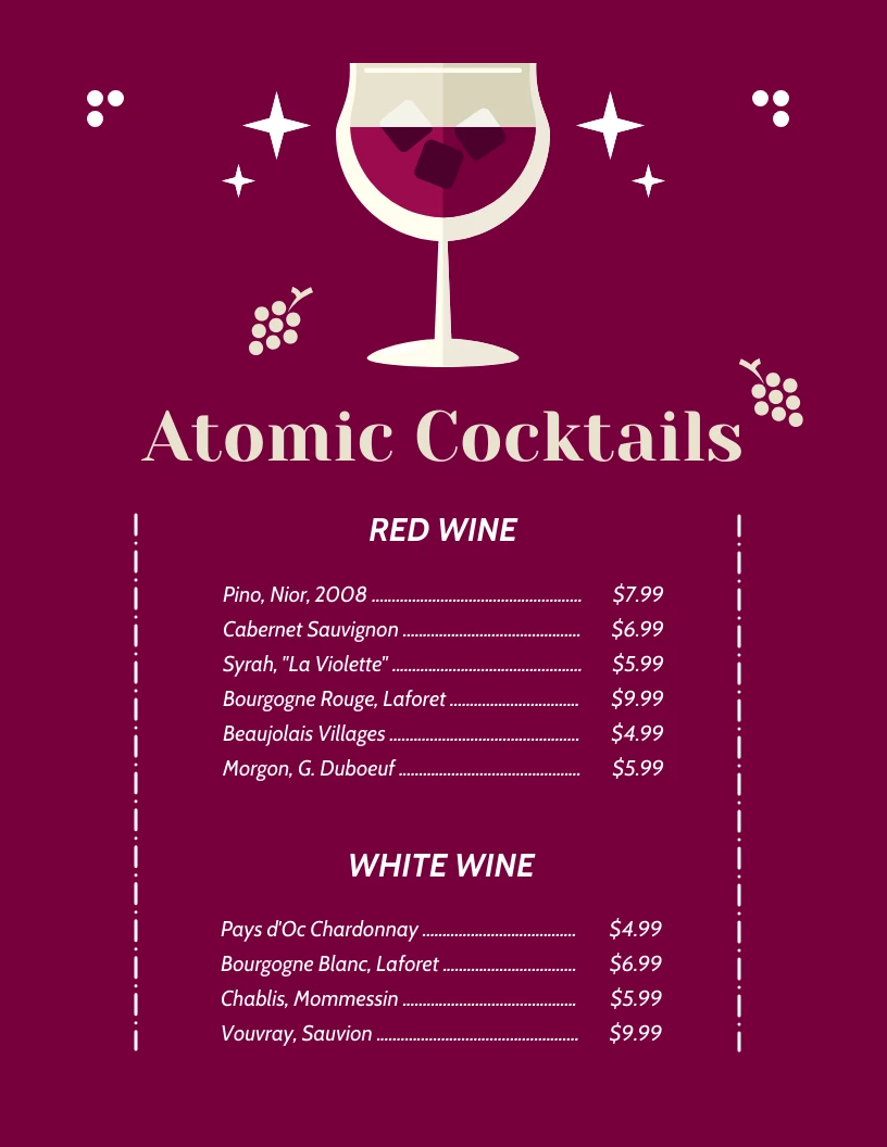 Red Classic Elegant Wine Menu - Venngage