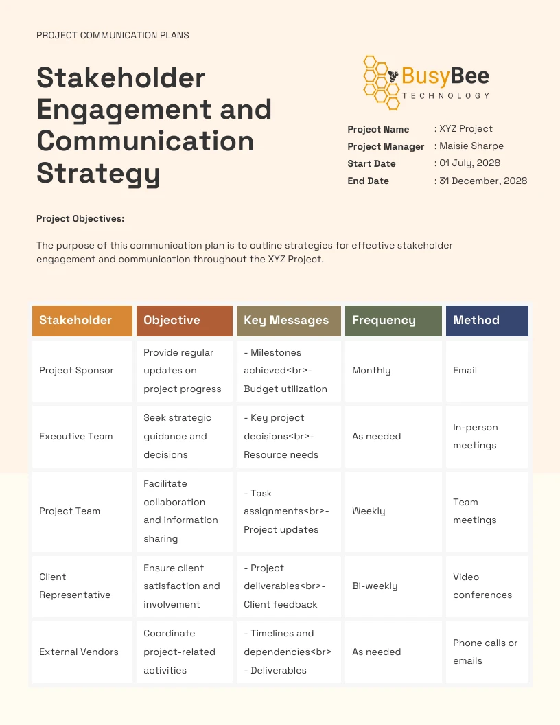 Cream Project Communication Plan Template - Venngage