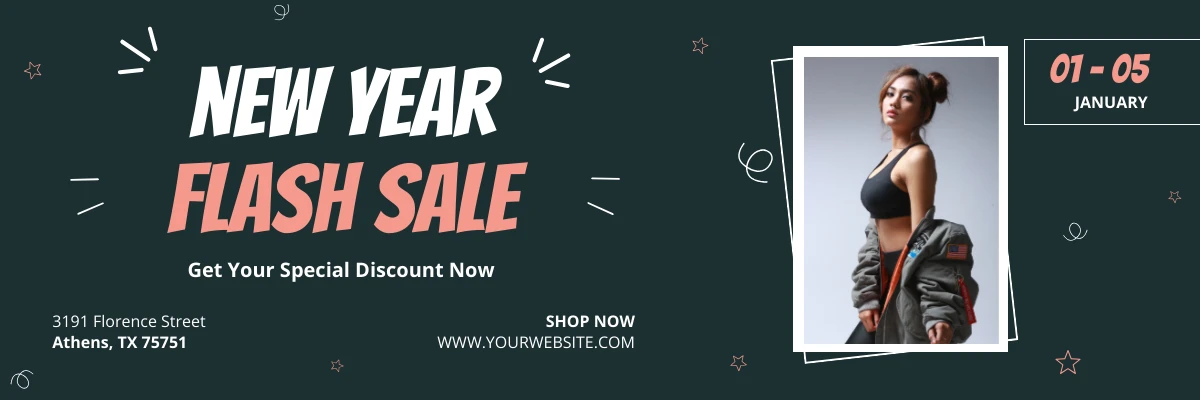 Dark Green New Year Flash Sale Product Banner - Venngage