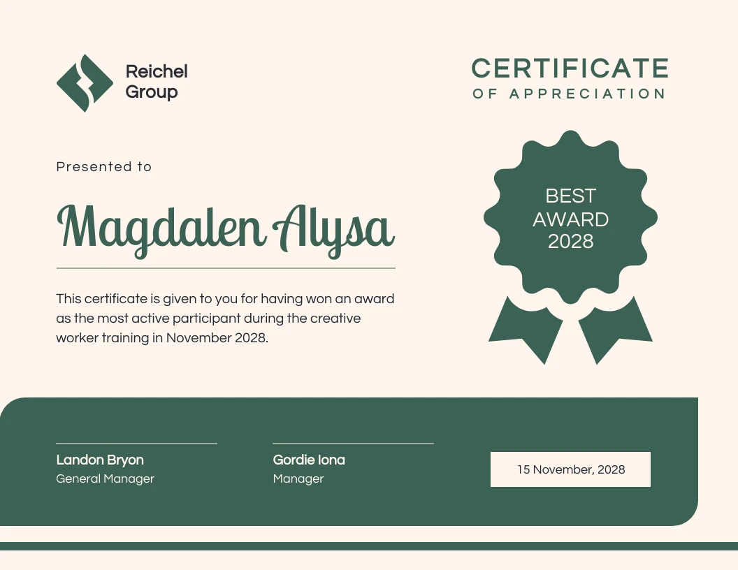 Beige Green Best Award Appreciation Certificate Template - Venngage