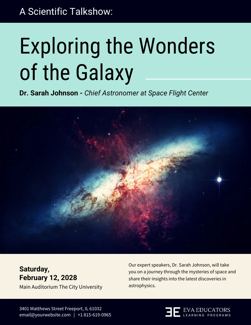 Dark Simple Scientific Talkshow Event Poster - Venngage