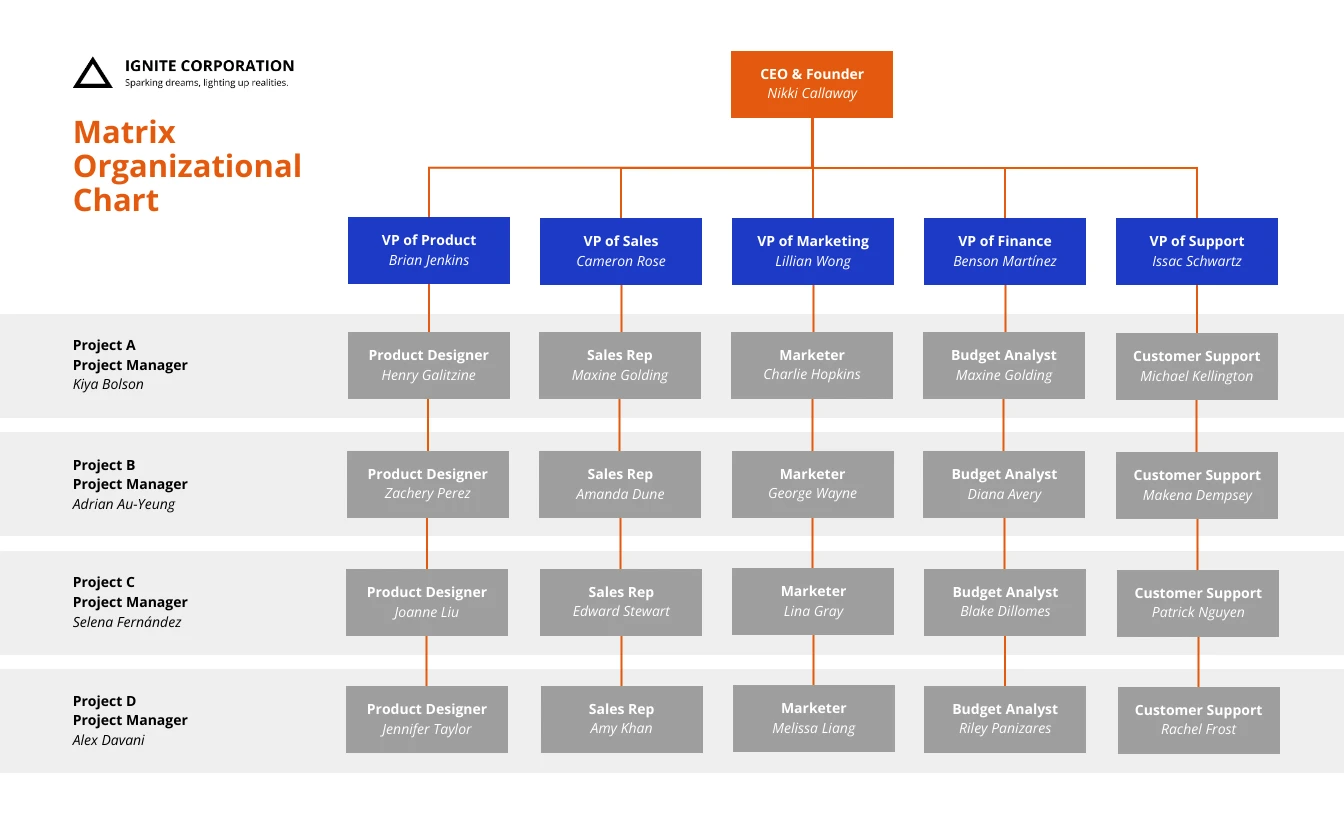 Leadership Matrix Organizational Chart Template - Venngage