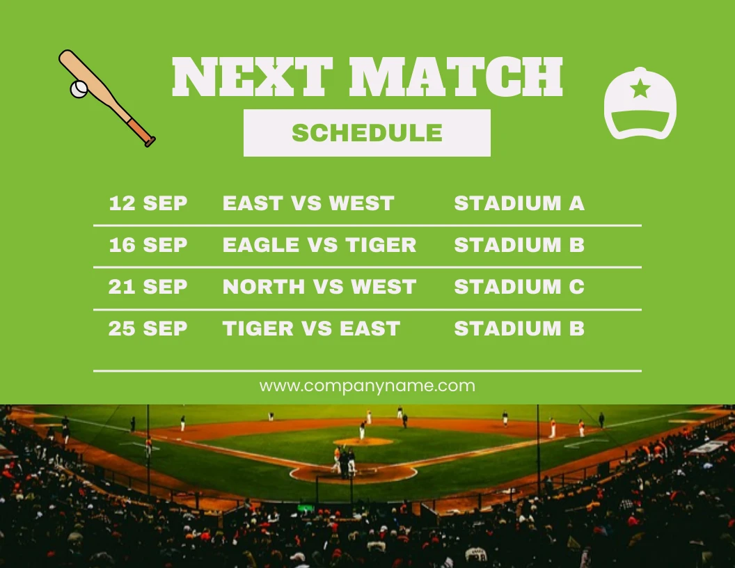 Light Green Modern Next Match Schedule Template - Venngage