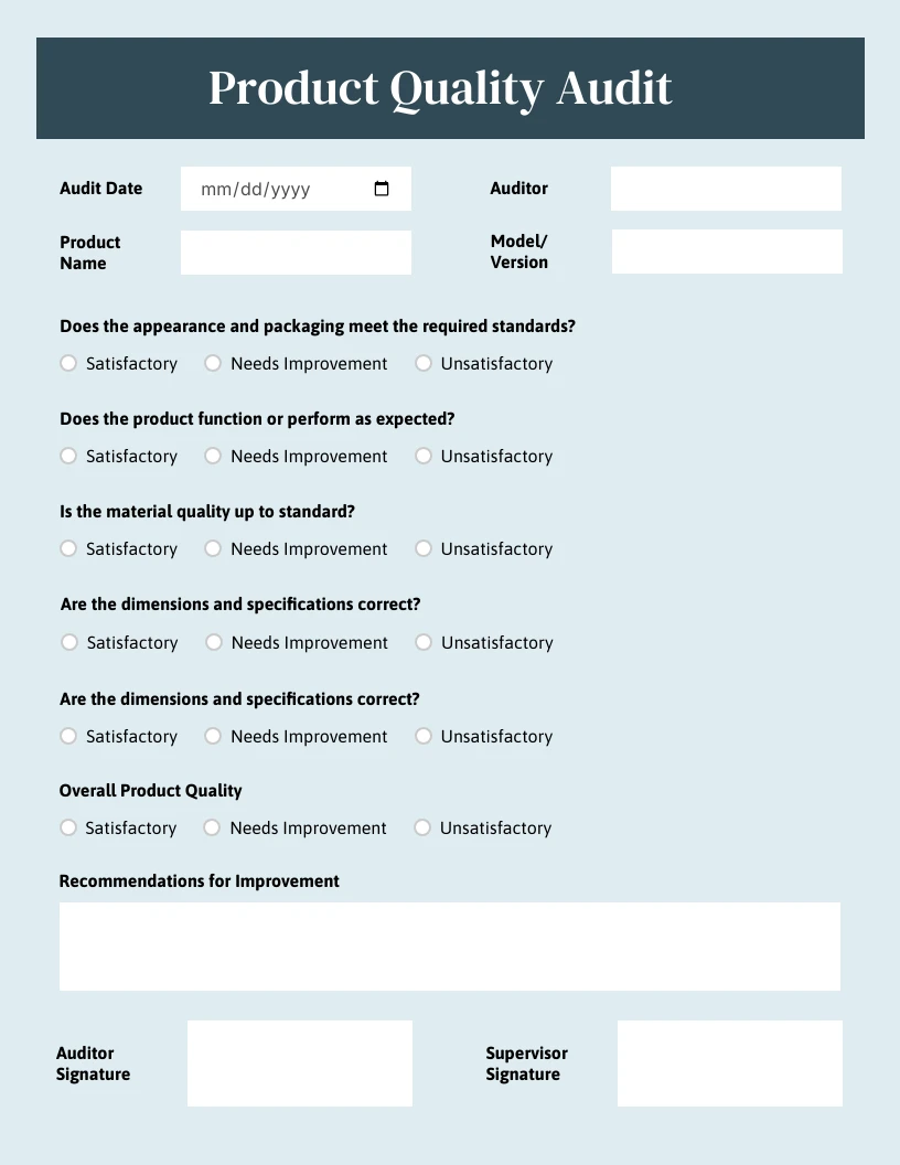 Simple Turquoise Audit Form - Venngage