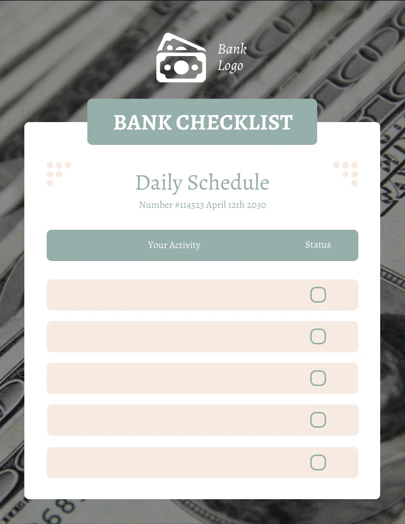Grey Modern Bank Daily Schedule Checklist Template - Venngage