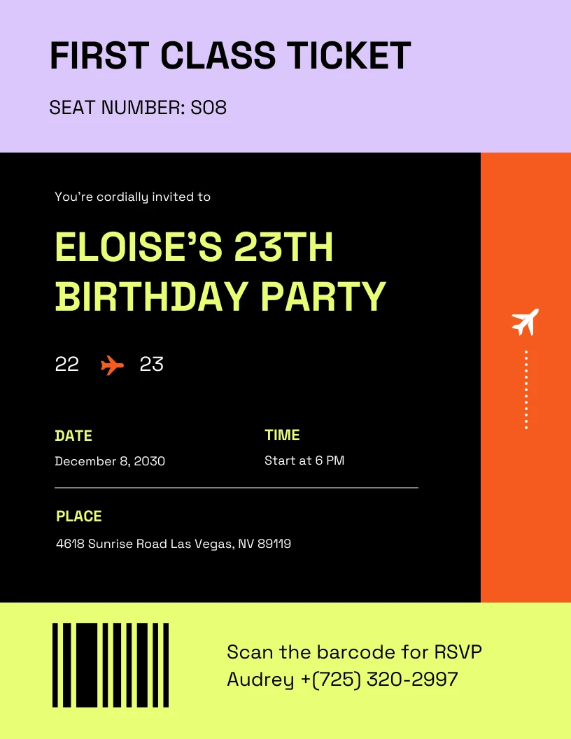 Black Neon Colorful Boarding Pass Invitation Letter - Venngage