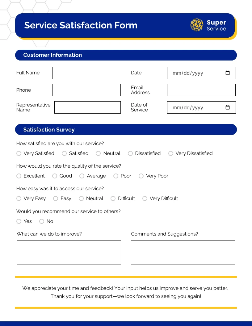 Service Satisfaction Survey Form - Venngage