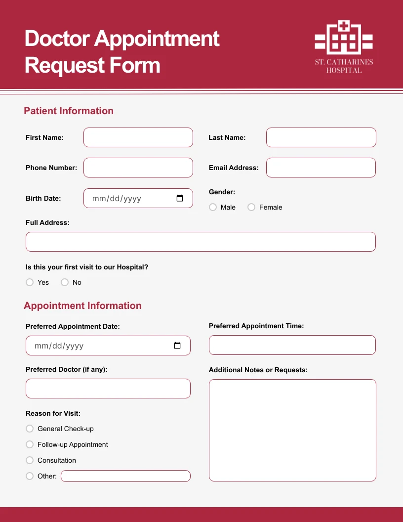 Simple Red Appointment Form - Venngage