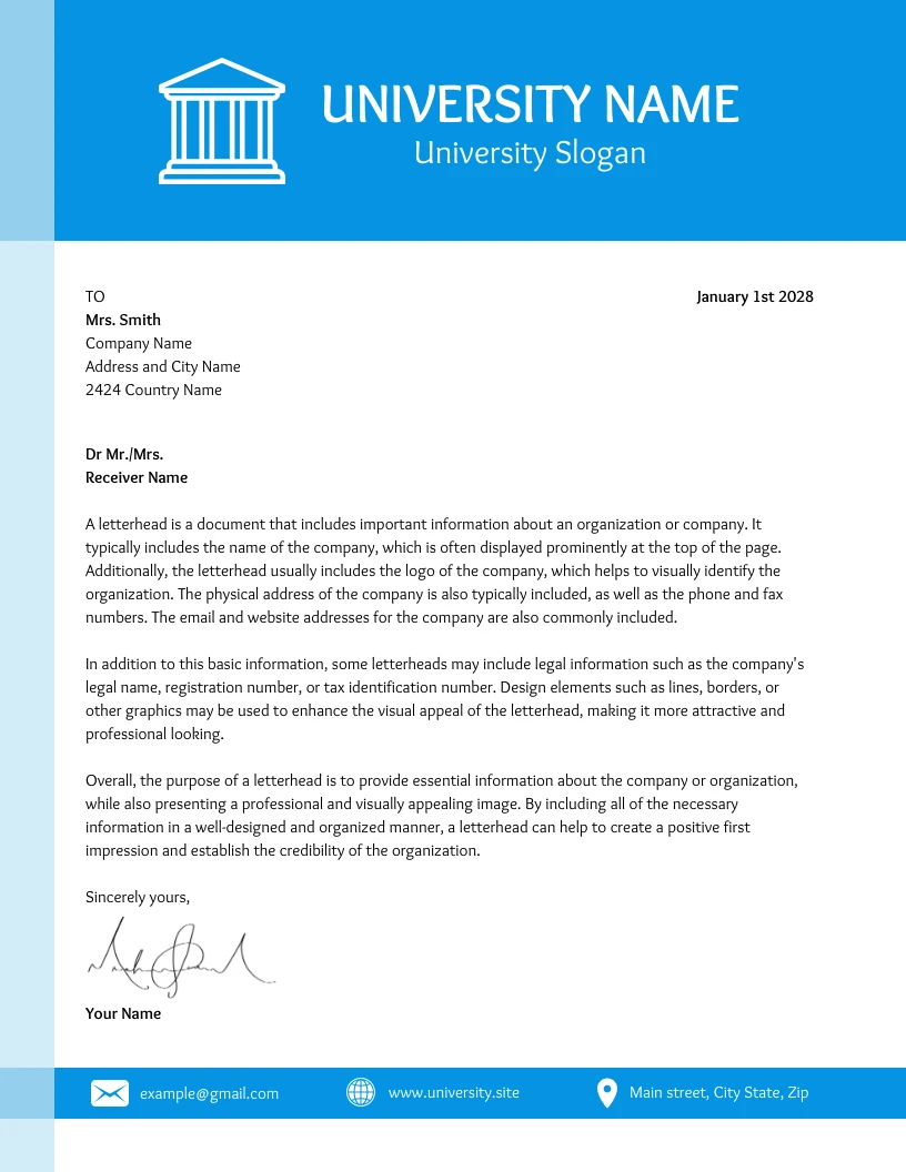 White And Light Blue Simple University Letterhead Template - Venngage