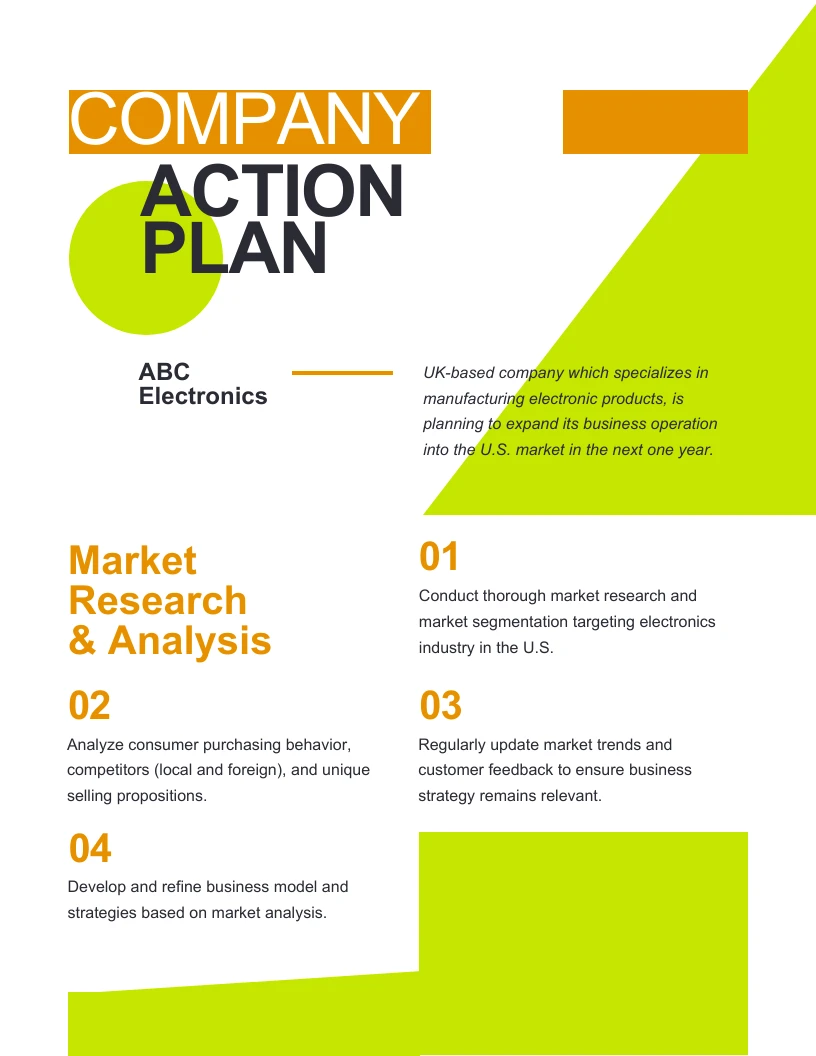Orange Company Action Plan Template - Venngage