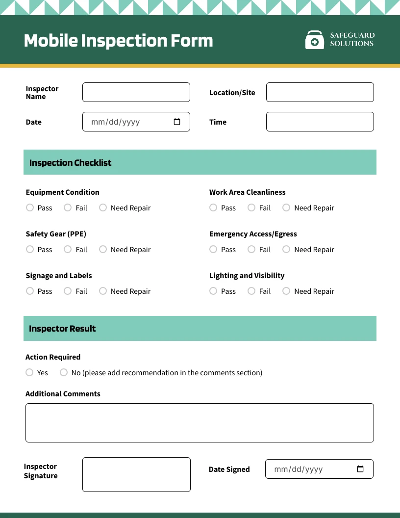Simple Green and Yellow Inspection Forms - Venngage