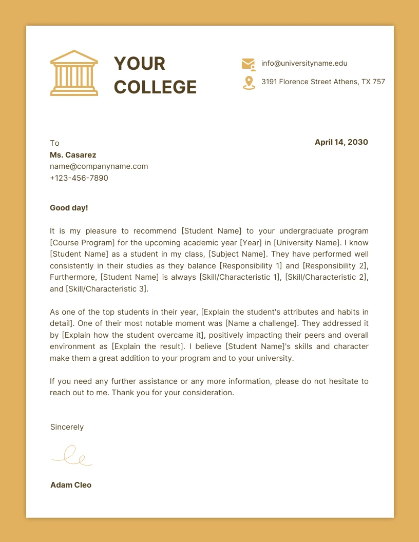 Gold And White Minimalist Professional College Letterhead - Venngage