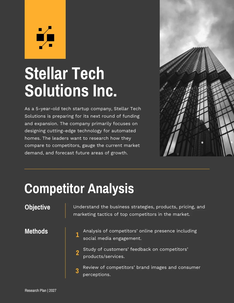 Black Yellow Competitor Research Plan Template - Venngage