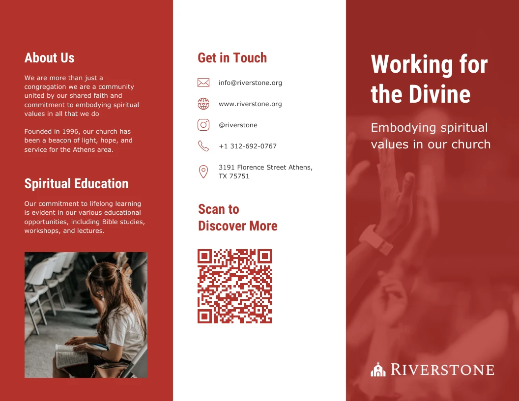 Folleto de iglesia minimalista y rojo - Venngage