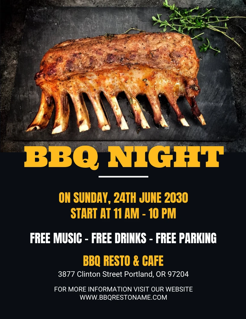 Black Yellow BBQ Night Flyer Template - Venngage