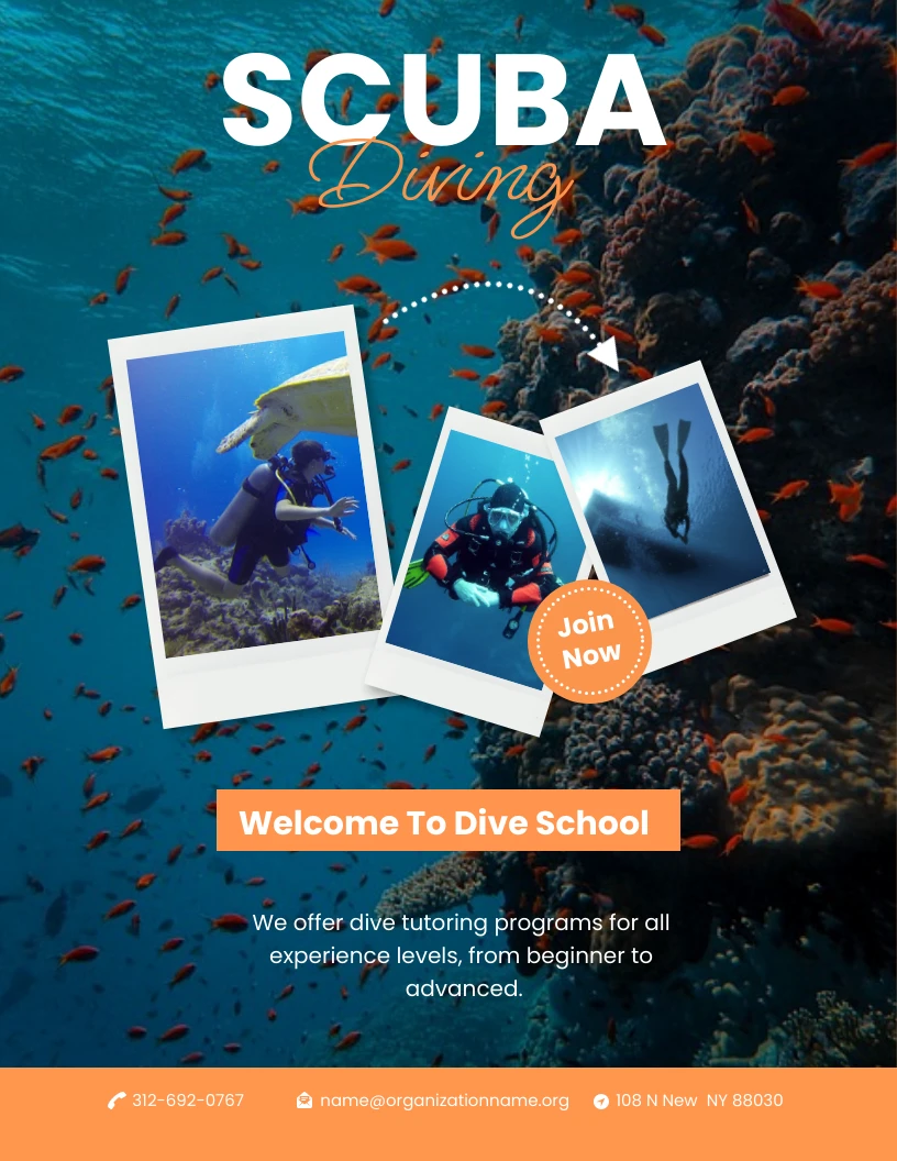 Orange Poster Basic diving school Template - Venngage