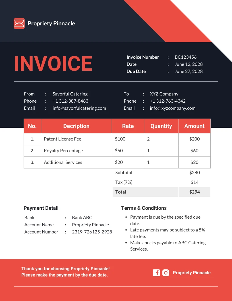 Patent Royalty Invoice Template - Venngage