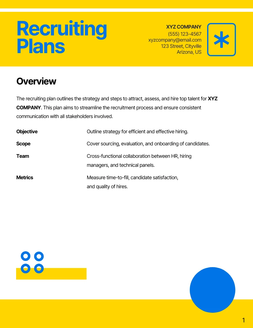 Yellow Blue Recruiting Plan Template - Venngage