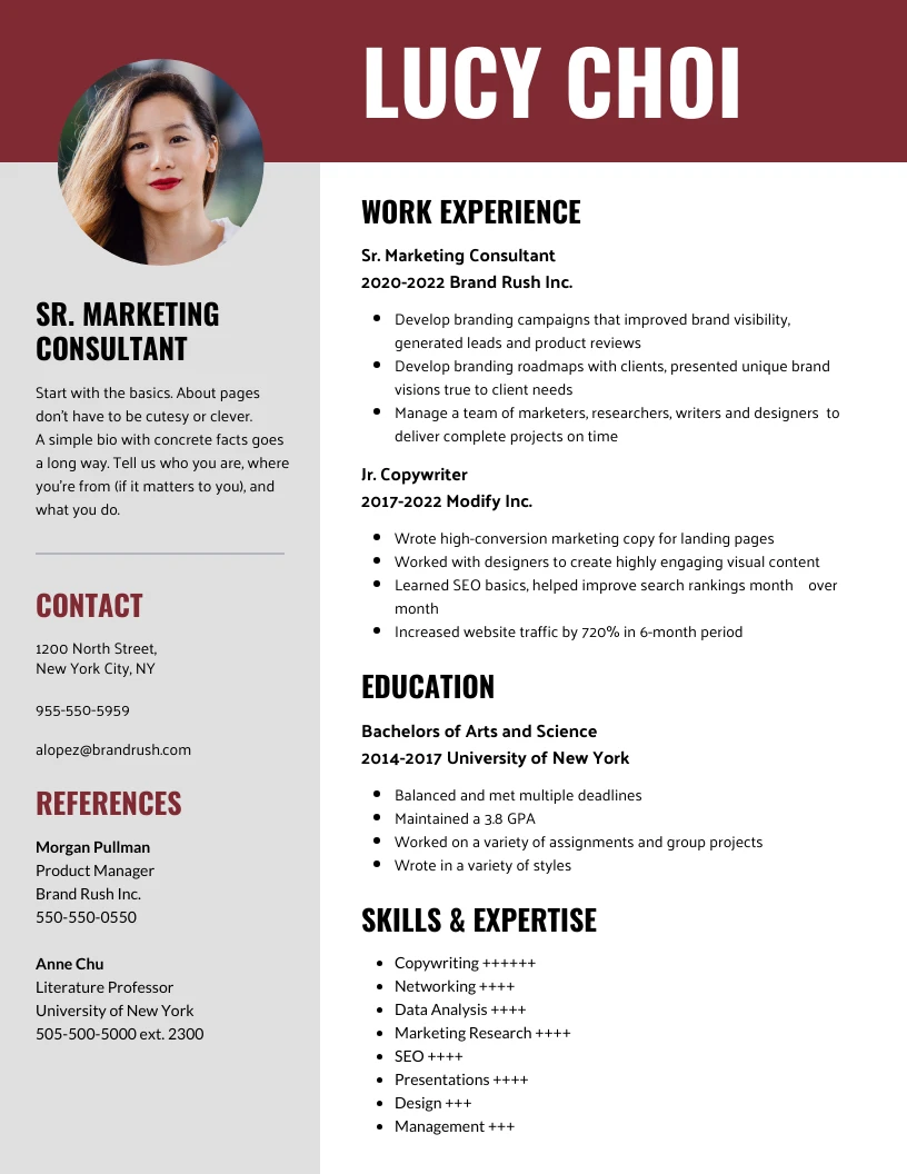 Dark Red Simple Bold Resume Template - Venngage