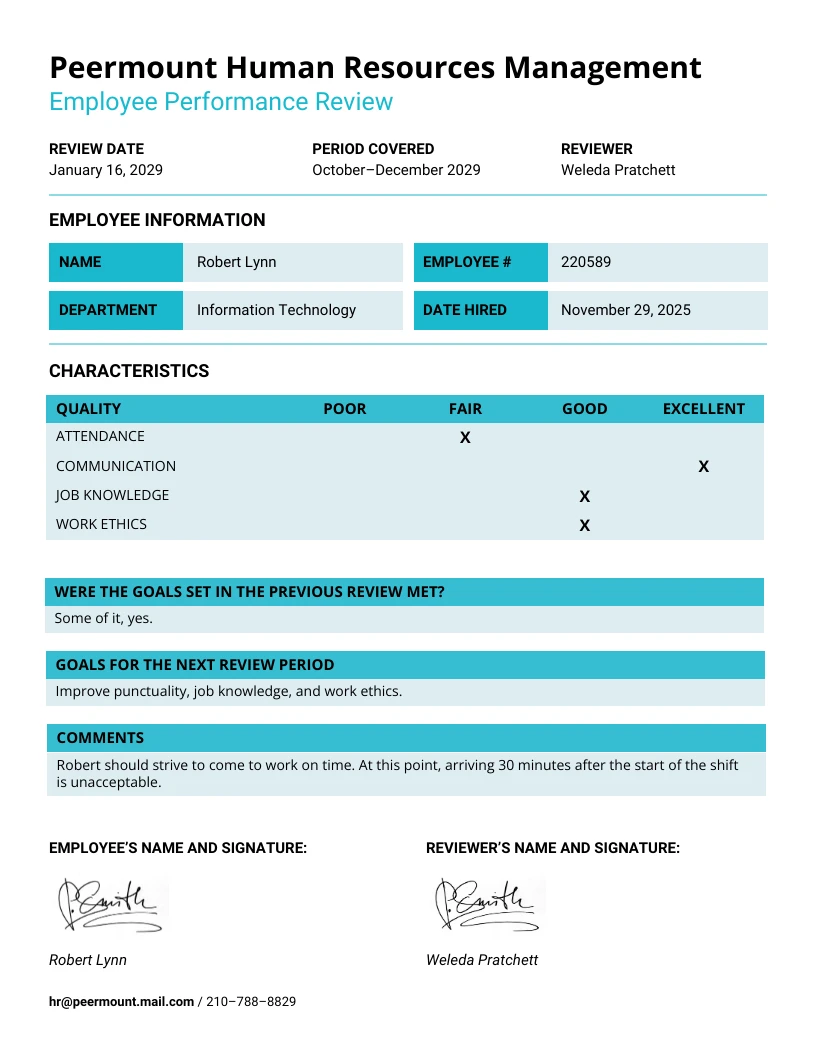 Performance Review Template - Venngage