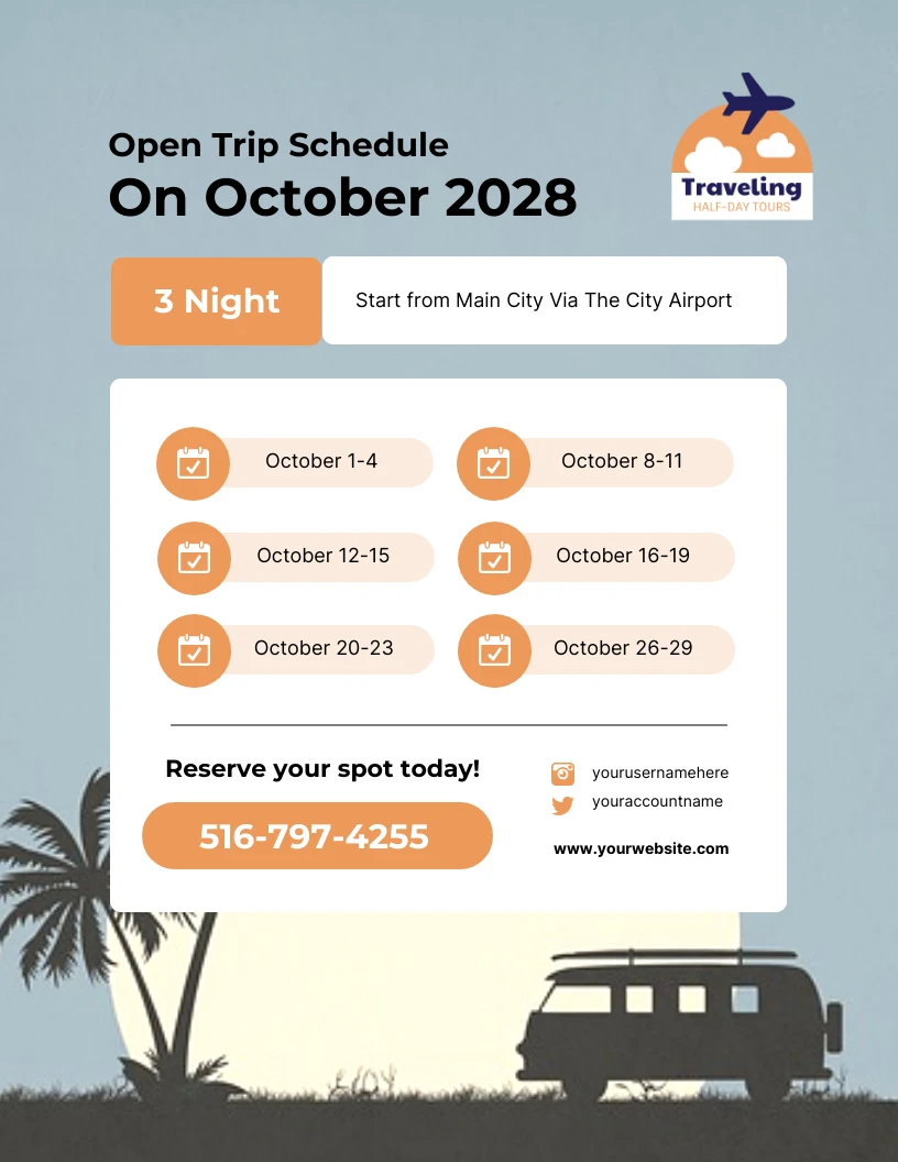 Soft Orange Open Trip Travel Schedule Template - Venngage