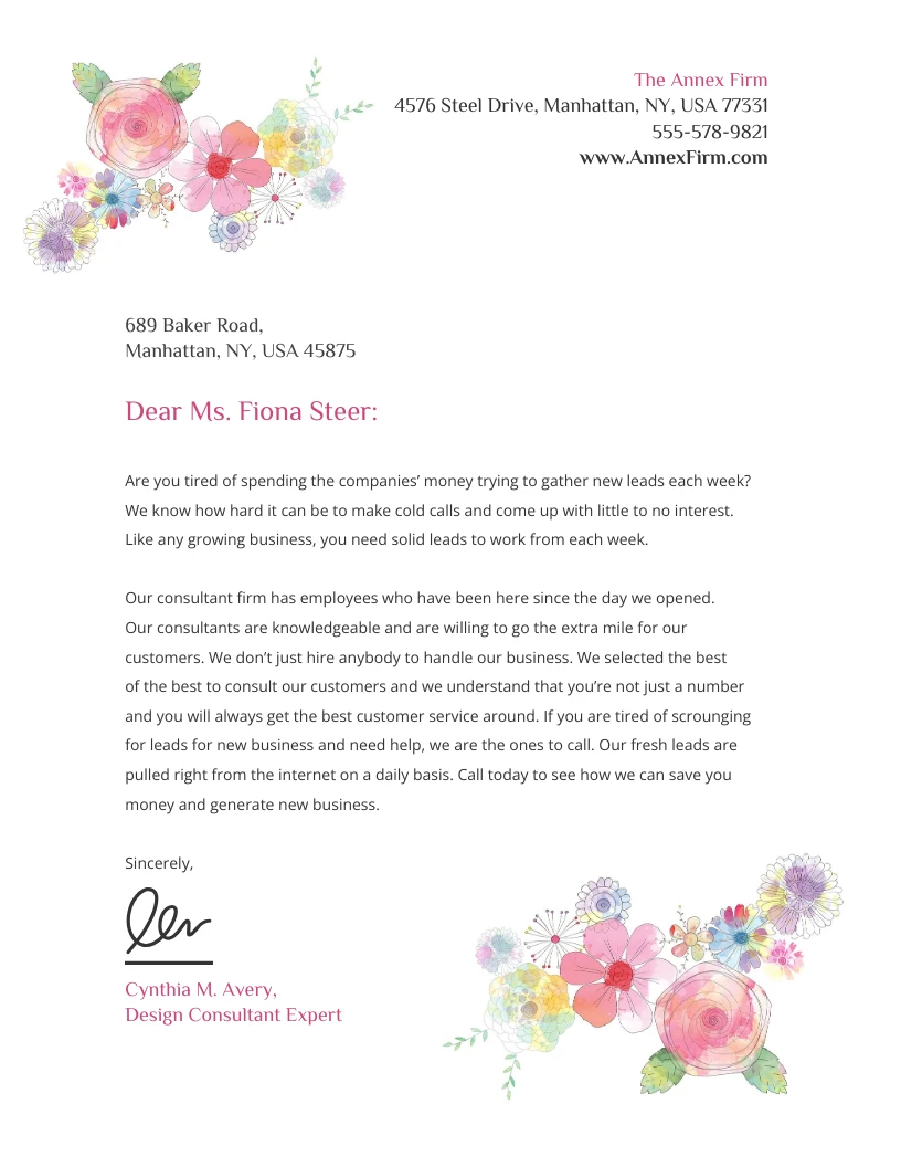 Floral Art Letterhead - Venngage