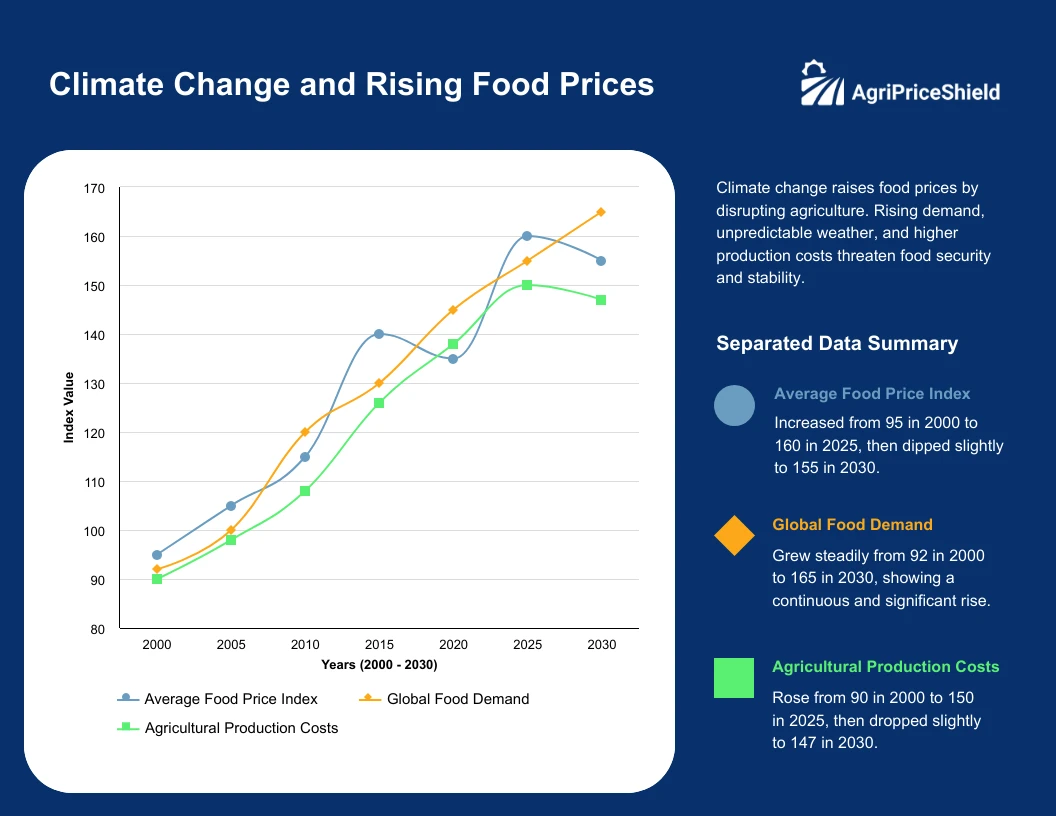Climate Change and Rising Food Prices Spline Chart - Venngage