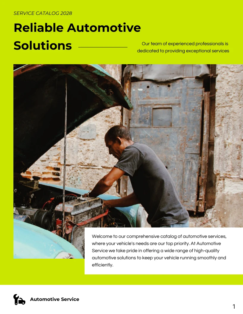 Automotive Solutions Catalog Template - Venngage
