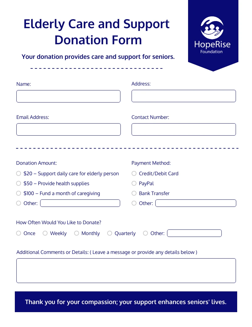 Simple White and Dark Blue Donation Form - Venngage
