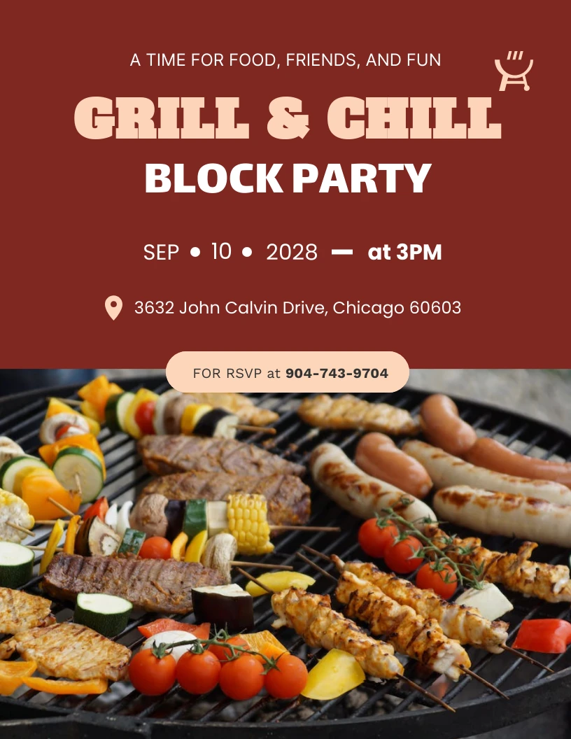 Red And Soft Yellow Block Party Invitations - Venngage