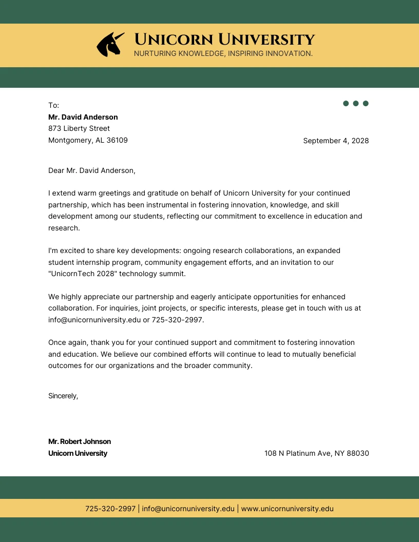 Modern Green Yellow University Letterhead - Venngage