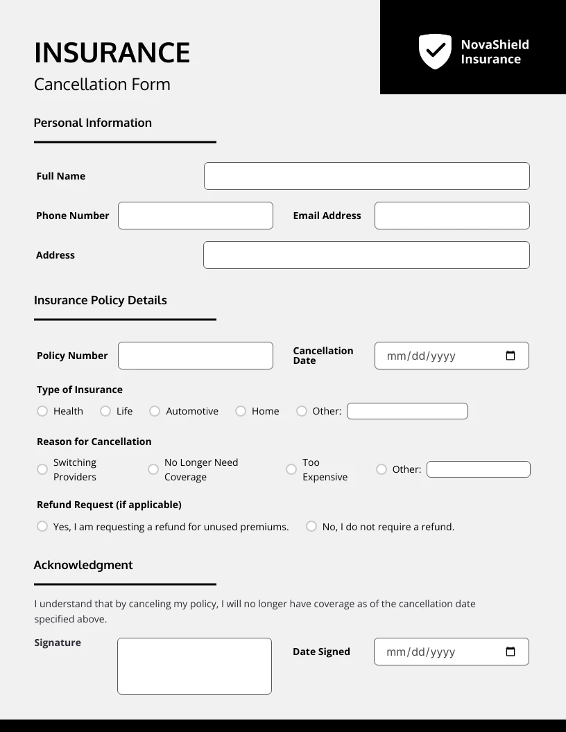 Insurance Cancellation Form Template - Venngage