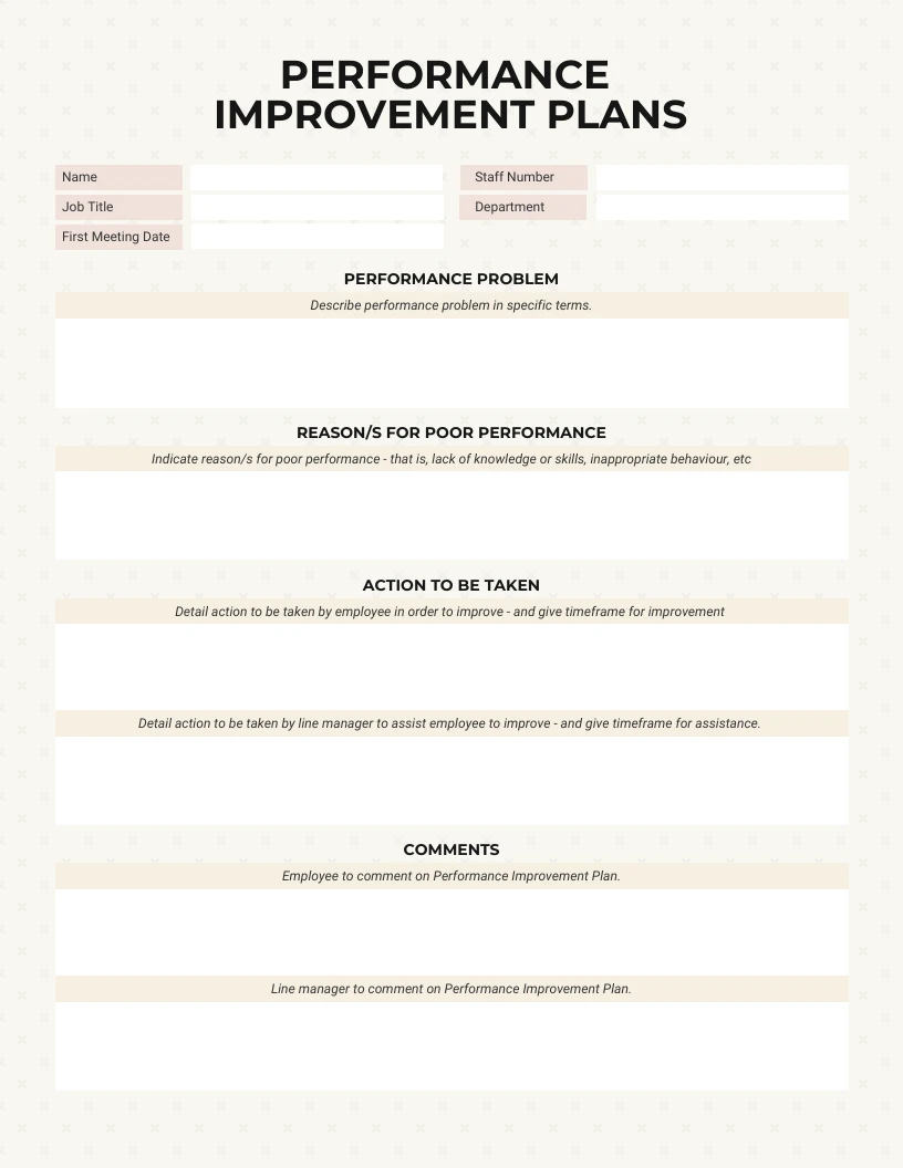 Cream Performance Improvement Plan Template - Venngage